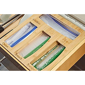 Jaza Goods | Ziplock Bag Storage Organizer and Dispenser for Kitchen Drawer | Wall Mountable | Compatible with Gallon, Quart, Sandwich & Snack Size Bags
