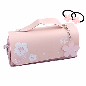 Kawaii Cherry Blossom Pencil Bag Pink Sweet Pencil Case Large Capacity Stationery Pouch School Supplies Makeup Bag (Pink)