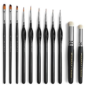 Miniature Paint Brushes with Dry Brush Set for Miniature Painting, Fuumuui 11Pcs Miniature Model Paint Brush Set Drybrush for Miniatures, Warhammer 40K, Vallejo Paint, Citadel Paint