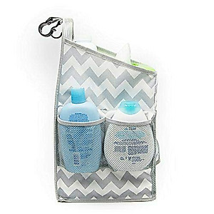 Chevron Pattern Diaper Caddy and Nursery Organizer for Newborn Baby Essentials, Hang on Crib, Baby Bed. Changing Table or Wall. Multiple Pockets to Store Wipes, Creams, Lotions, Toys and More.