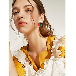 ANDPAI 14k Gold Colorful Enamel Rainbow White Clouds Dangle Drop Stud Earrings with Silicone Coated Push Backs for Women (Color)