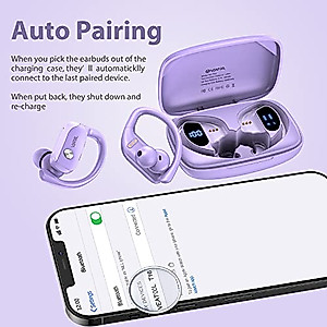 bmanl Wireless Earbuds Bluetooth Headphones 48hrs Play Back Sport Earphones with LED Display Over-Ear Buds with Earhooks Built-in Mic Headset for Workout Purple BMANI-VEAT00L
