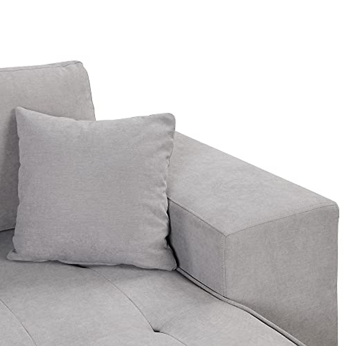 FANYE 2024 Linen Upholstery Pull Out Sleeper Sectional Sofa & Couch W/Stools and Shelves, L-Shaped Corner Upholstered Sofa Couch with 2 Pillows and Reversible Storage Chaise for Living Room