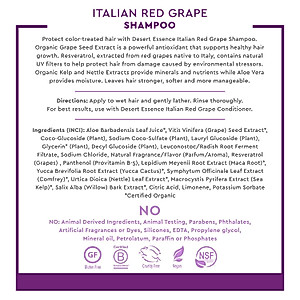 Desert Essence Italian Red Grape Shampoo - 8 Fl Ounce - Pack of 3 - Protection For Color Treated Hair - Antioxidants - Healthier & Smoother - Vitamin B5 - Sugar & Coconut Oil Cleansers
