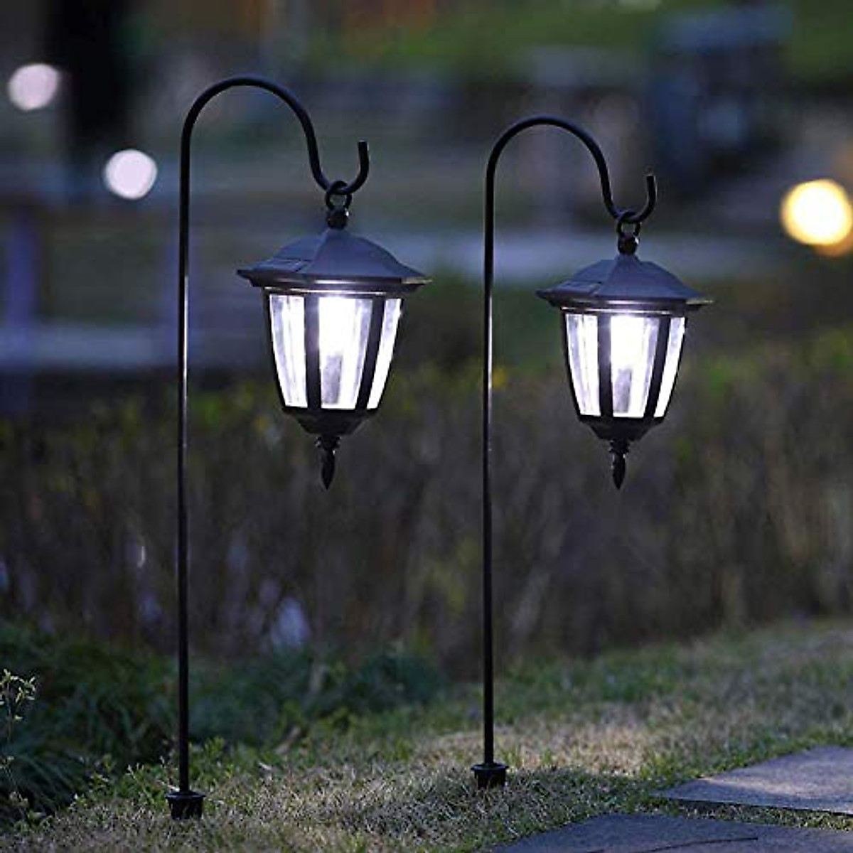 CALIDAKA 2 Pack Multi-Purpose Shepherds Hooks Outdoor Iron Shepherd Hook with Base Adjustable Heavy Duty Garden Hanging Stake for Lanterns Solar Light Plant Hanger Wedding Decor