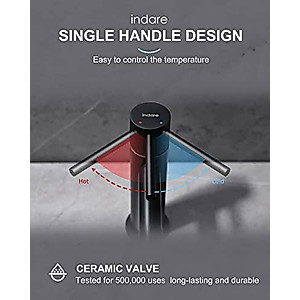 Bathroom Faucet, Indare Single Hole Brass Matte Black Bathroom Faucet with Pop-up Sink Drain Assembly and Faucet Supply Hose