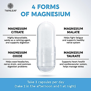 TWINLEAF Magnesium Brain Booster Made in USA - Supports Brain Health & Function as Natural Calm, Relax Aid - Nootropic Magnesium Memory, Concentration & Focus Pills That Promote Better Rest