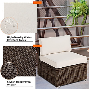 HOMPUS Outdoor Patio Furniture 2-Piece Brown Wicker Armless Chair w Beige Cushion for Garden,Pool,Backyard