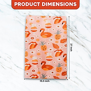 Wildflowers Microfiber Kitchen Towels | Pink & Orange Color Pattern| Waffle Fabric Tea Towel | Super Absorbent, Soft, and Scratch-Free Dish Towels | Perfect for Bath, Home and Kitchen (Pack of 2)