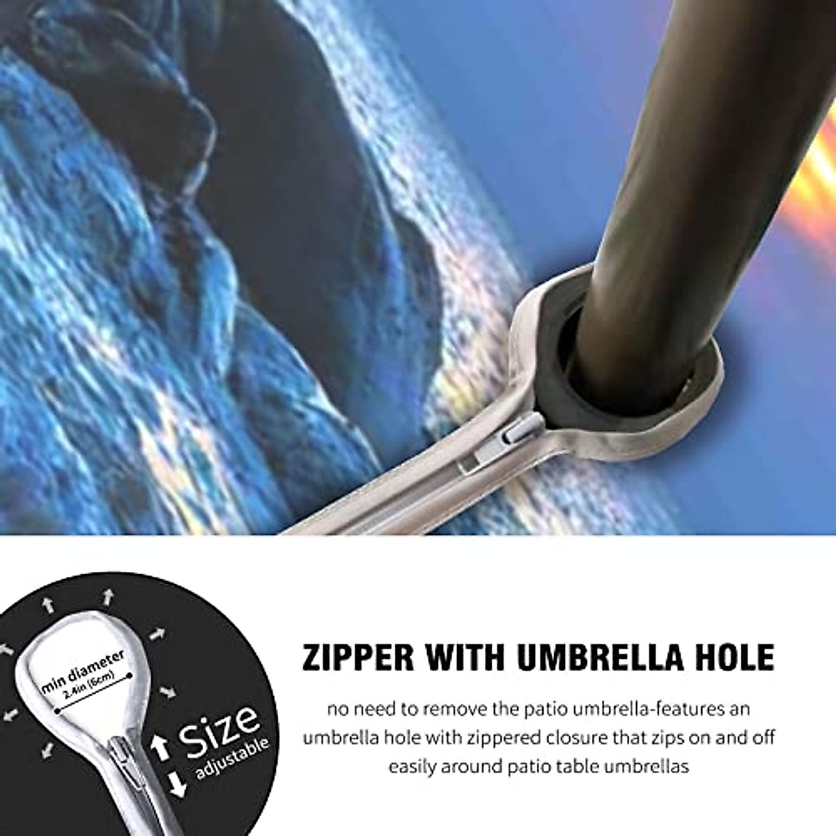 Lirduipu Beach Pattern Round Outdoor Tablecloth,Round Tablecloth with Umbrella Hole and Zipper for Patio Garden,Waterproof Spill-Proof,for Outdoor Umbrella Table(72" Round,Yellow Blue)