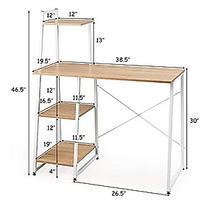 Tangkula Computer Desk with 4 Tier Shelves, Writing Desk Study Desk, Compact Computer Desk Workstation with X-Shaped Metal Frame & Adjustable Foot Pads, Home Office Desk (Natural)