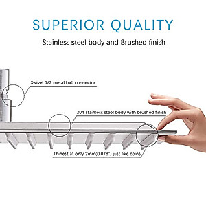 Derpras 16 Inch Square Rain Shower Head, 304 Stainless Steel, Ultra Thin High Pressure Bathroom Rainfall Showerhead (Brushed Nickel) (324 Jets)