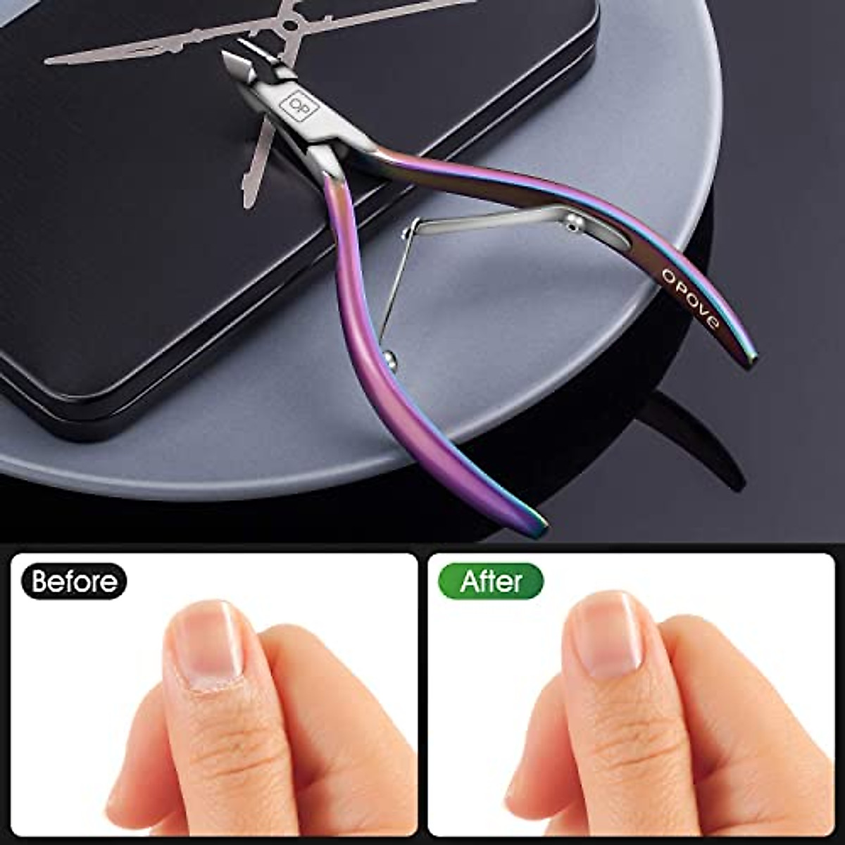 Cuticle Trimmer Cuticle Nippers Clippers Stainless Steel Hangnail Remover Extremely Sharp Cutter Pedicure Manicure Tool, opove X7 Rainbow Gradient