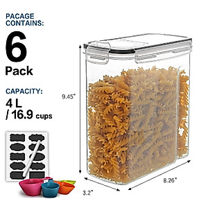 Cereal Container Set, MCIRCO Airtight Food Storage Containers ((4L /135.2oz) Set of 6, BPA Free Cereal Dispensers with Measuring Tools
