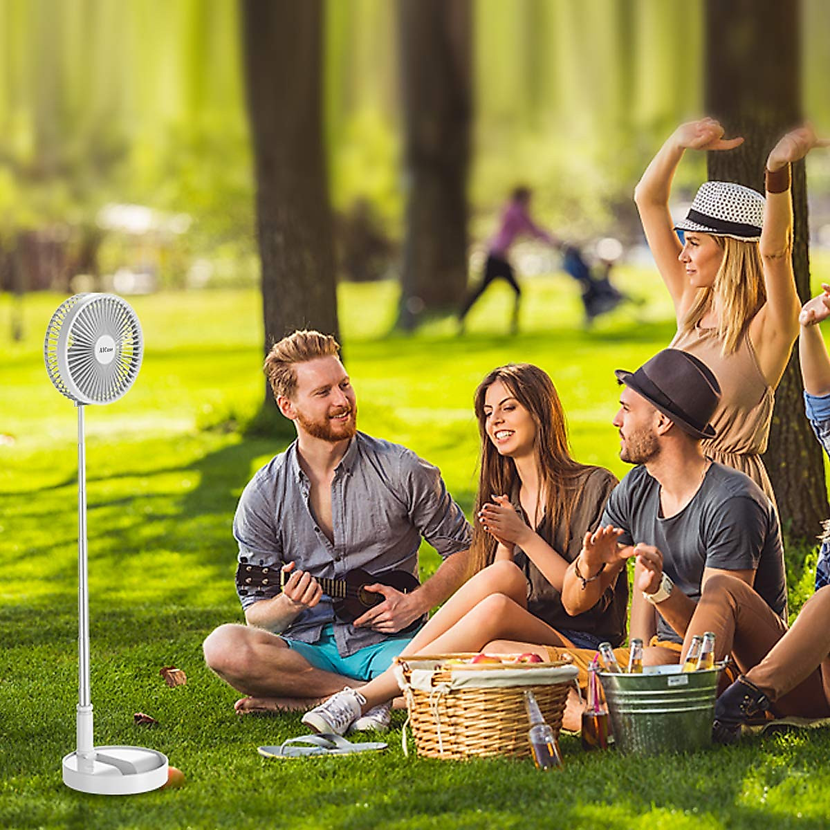 AICase Stand Fan,Folding Portable Telescopic Floor/USB Desk Fan with 7200mAh Rechargeable Battery,4 Speeds Super Quiet Adjustable Height and Head Great for Office Home Outdoor Camping