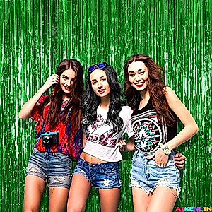 4 Pack Green Foil Fringe Curtain Backdrop, 3.3Ft x 9.8Ft Metallic Tinsel Foil Fringe Streamers Curtains for Photo Booth, Wedding, Thanksgiving, Birthday, Christmas, Halloween Party Decoration