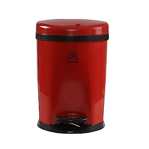 AnnkkyUS 2.6 Gallons Plastic Trash Can with Step Pedal, Plastic Round Garbage Bin, Red