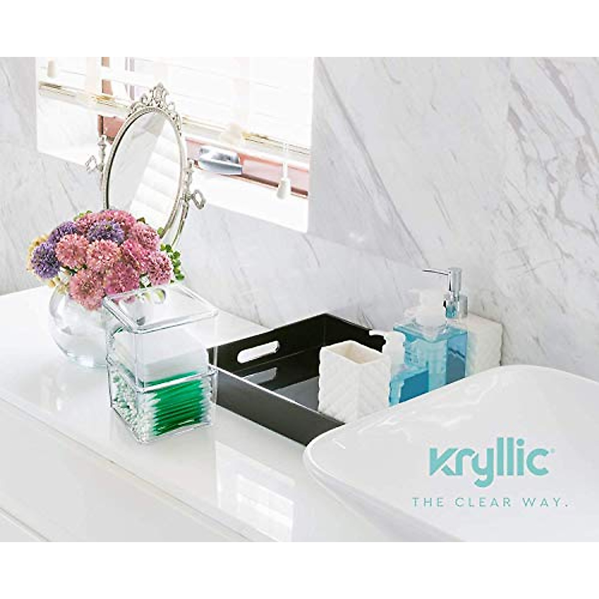 JAROFUREL Kryllic Q tips Organizer - Qtip Holder - Qtip Holder Bathroom - Cotton Swab Holder - 2 Slot Acrylic Bathroom Organizer with Lid - Cotton Ball Holder, Clear, 4x4x5.5 Inch (Pack of 1)