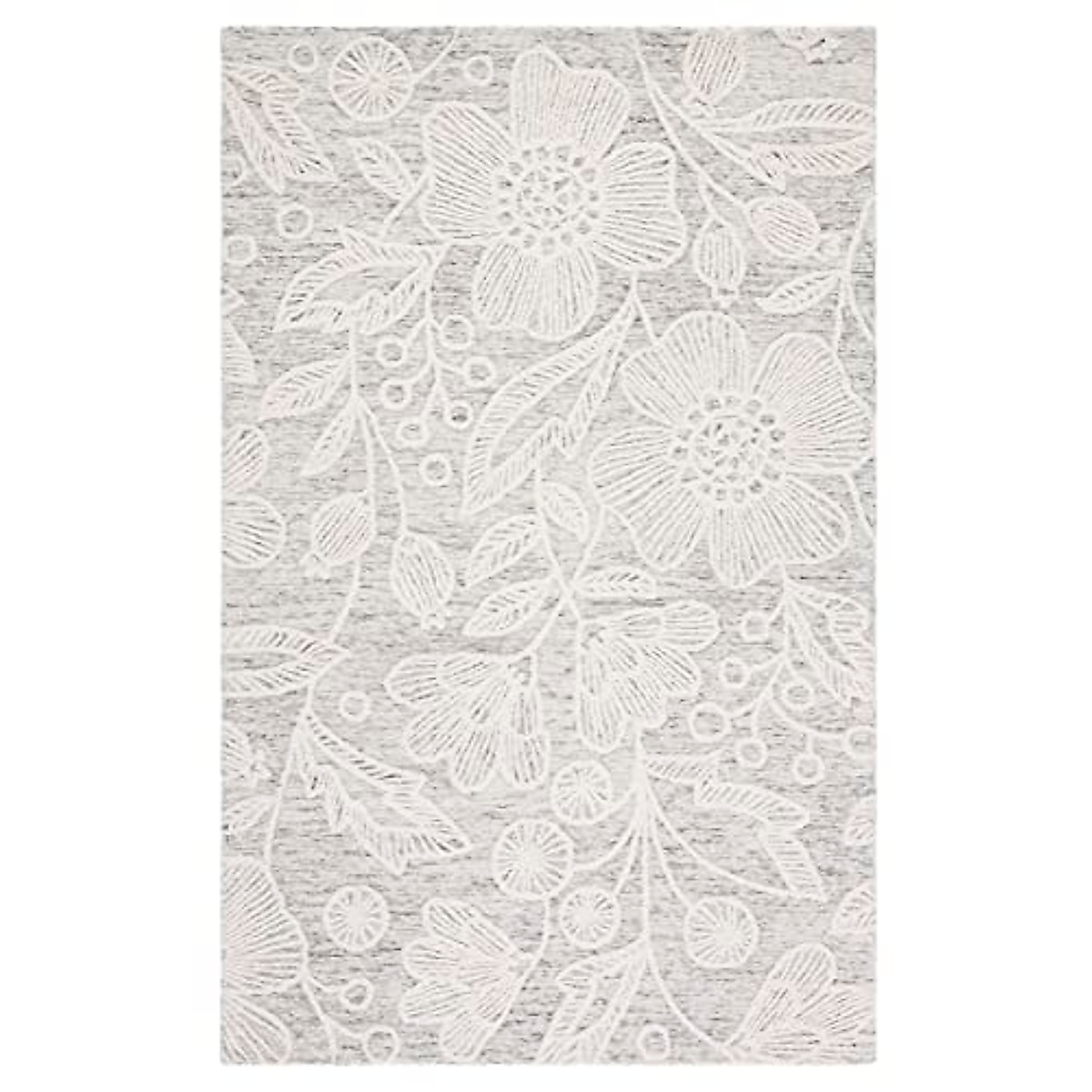 SAFAVIEH Jardin Collection Area Rug - 8' x 10', Grey & Ivory, Handmade Floral Wool, Ideal for High Traffic Areas in Living Room, Bedroom (JAR727F)
