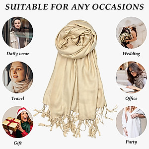 Achillea Large Soft Silky Pashmina Shawl Wrap Scarf in Solid Colors (Champagne)
