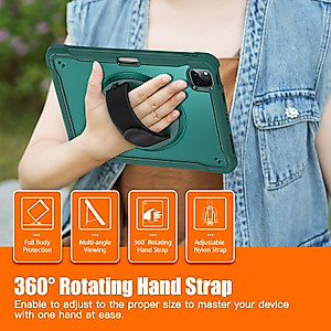 Batianda Case for iPad Pro 12.9-inch 2022 6th M2 /2021 (5rd Generation) / iPad Pro 12.9" 4th/3rd Gen Heavy Duty Rugged Shockproof Tablet Cover with 360° Rotating Hand Strap & Shoulder Strap, Teal