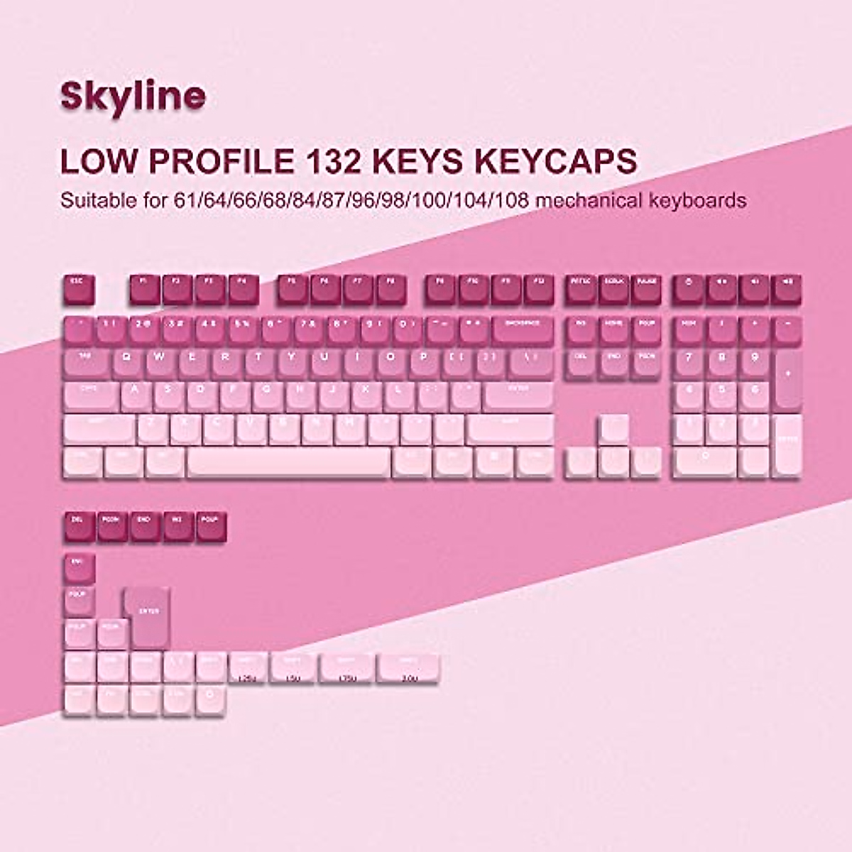 SDYZ XVX Low Profile Keycaps - Custom Gradient PBT for 60% 65% 75% 100% Cherry Gateron MX Switches (Low Profile and Traditional) Mechanical Keyboard - Pink