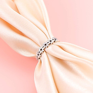 DAOCHONG 925 Sterling Silver Ring Daisy Flower Hawaiian I Love You Forever Tarnish Resistant Comfort Fit Wedding Band Ring 7