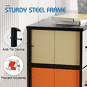 LLappuil Small TV Stand Dresser for Bedroom, Kids Dressers with 5 Fabric Storage Drawers for Clothes, Wide Dresser Chest of Drawers Nightstand TV Stand up to 45 inch, Multicolor