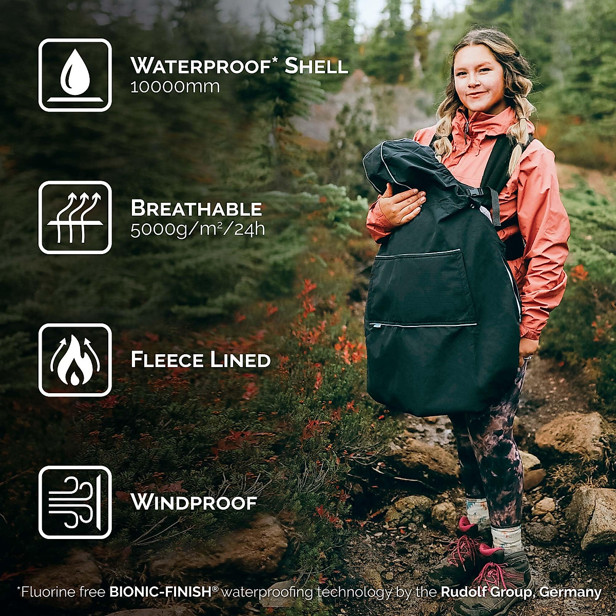 JAN & JUL Waterproof Baby Rain Cover with Hood and Pockets, Universal for Baby Carriers and Strollers (Black)