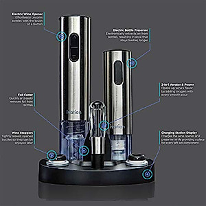 Ivation Wine Gift Set, Includes Stainless Steel Electric Wine Bottle Opener, Wine Aerator, Electric Vacuum Wine Preserver, 2 Bottle Stoppers, Foil Cutter & LED Charging Base