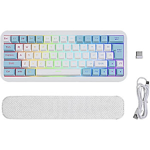 KOLMAX 60% Wireless Gaming Keyboard,Ultra-Compact 2.4G Rechargeable RGB Gaming Keyboard,with Detachable Wrist Rest Backlit Ergonomic 63 Keys Keyboard for Windows Mac PC Xbox PS4 Gamers(Whiteblue)…
