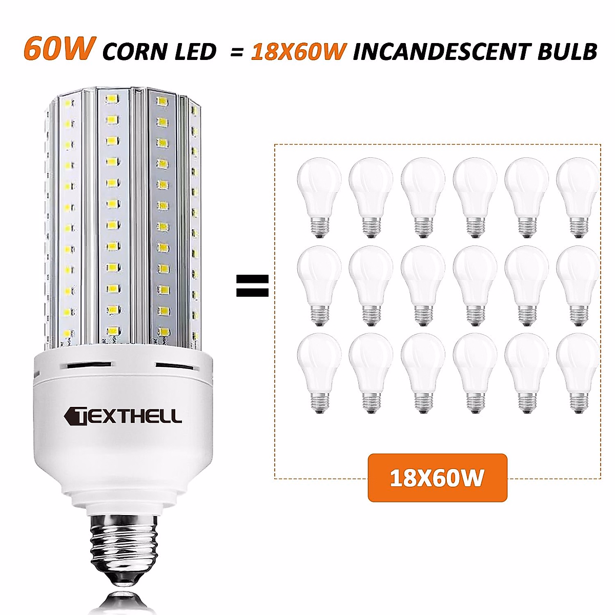 TEXTHELL LED Light Bulb 500W Equivalent 7500 Lumen Led Corn Light Bulb,2 Pack 5000K Daylight White E26 LED Bulbs for Large Area Lighting Wide Application for Warehouse