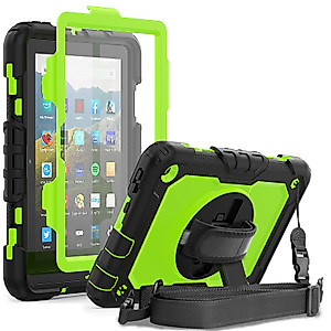 Amazon Kindle Fire HD 8 Case（10th Generation 2020 Release with Screen Protector | Herize Full Body Shockproof Protective Case W/Swivel Kickstand Hand Shoulder Strap for Amazon Fire HD 8 Inch 2020