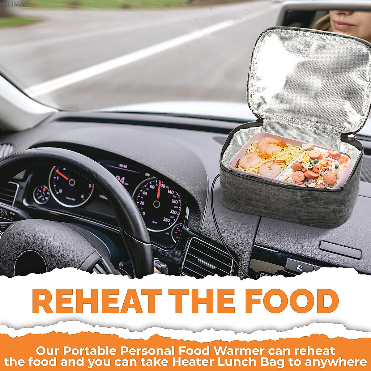 V TOWER USB Portable Food Warmer and Heater Lunch Bag Personal Mini Oven for Office Travel, 211023LS02-10560-1601389871, Gray