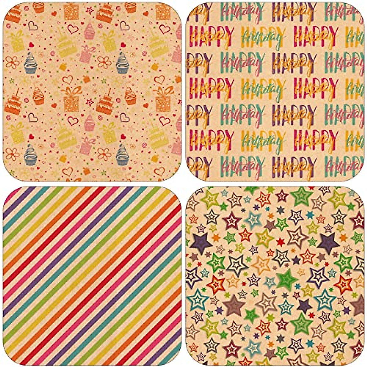 ZINTBIAL Kraft Birthday Wrapping Paper for Kids Adults - Brown Gift Wrap with Cakes, Rainbow Stripes, Stars, and "Happy Birthday" Design - 20 x 29 Inches per Sheet (8 Sheets 33 sq. ft.) Recyclable, Easy to Store, Not Rolled