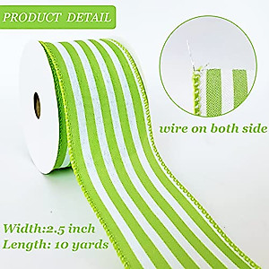 Leecogo Easter Ribbon Wired,2 1/2”x10 Yard,Green Stripe Ribbon for Easter, Christmas, Wreath, Spring, Summer, Wedding, Baby Shower, Birthday