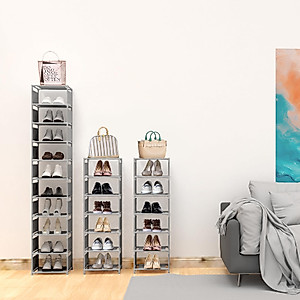 isightguard Narrow Shoe Rack, 10 Tier Vertical Shoe Rack for Closet Entryway Tall Slim Shoe Rack for Small Spaces Shinky Shoe Organizer Space Saving Corner Shoe Shelf Shoe Tower (Grey)