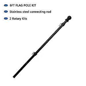 6FT Flag Pole Kit,Stainless Steel Heavy Duty Black American US Flagpole, Rustproof for Outdoor Garden Roof Walls Yard (Without Bracket)