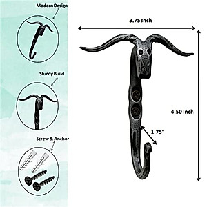 Hand Forged Animal Face Metal Hook Wrought Iron Wall Coat Hook Blacksmith Metal Wall Hooks Rack Handmade Rustic Wall Hook Home Classic Look Black Antique Finish Wall Hooks by Living Ideas