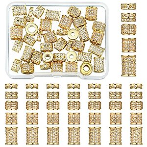 Yinkin 40 Pieces Zircon Rhinestone Beads Tube Column Pave Bead Charms Cubic Zirconia Beads Big Hole Spacer Beads Jewelry Bracelet Connector Crystal Beads for DIY (Gold)