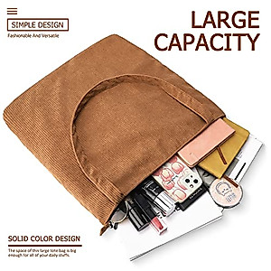 EIMMBD Corduroy Tote Bag for Women - Women's Tote Handbags Shoulder Bag Tote Bag with Pockets for School Office Shopping Travel Work (Brown)