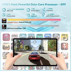 Headwolf 11 Inch Android Tablet, HPad3 Ultra 24GB RAM + 256GB ROM (TF 2TB) TÜV FHD 2K Display 2.2Ghz Octa Core G99 Gaming Tablet, 8MP+25MP Camera, 8500mAh Battery Fast Charge, 2.4G/5G WiFi+4G LTE