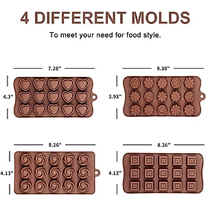 La chat 4 Packs Silicone Molds for Chocolate, Food Grade no-stick Baking, candy and butter Mold with different shape