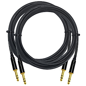 2 Units - 10 Foot - Canare L-4E6S Star Quad, Patch Cable terminated with Neutrik-Rean NYS ¼ Inch (6.35mm) Gold TRS Stereo Phone Plugs - CUSTOM MADE By WORLDS BEST CABLES.