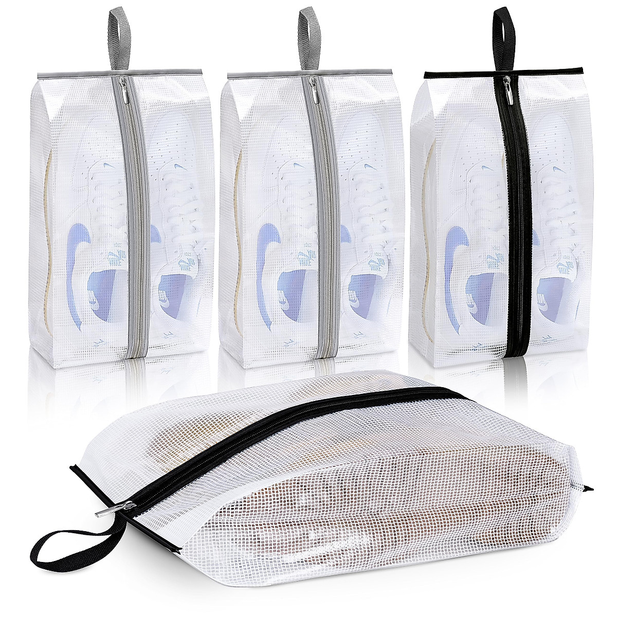 MISSLO Waterproof Shoe Bags for Travel 4 Pack XX-Large Shoe Storage Bag Clear Shoe Pouch Portable Shoe Organizer Bag with Sturdy Zipper for Men & Women