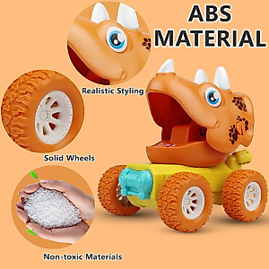 Obbay Dinosaur Toys for 2 Year Old Boy-Dinosaur Toy Cars for 5 Year Old Boys 4 Pack Set Car Toys for 3 Year Old Boys Christmas Birthday Gifts for Toddlers 2 3 4 5 Year Old Boys Girls