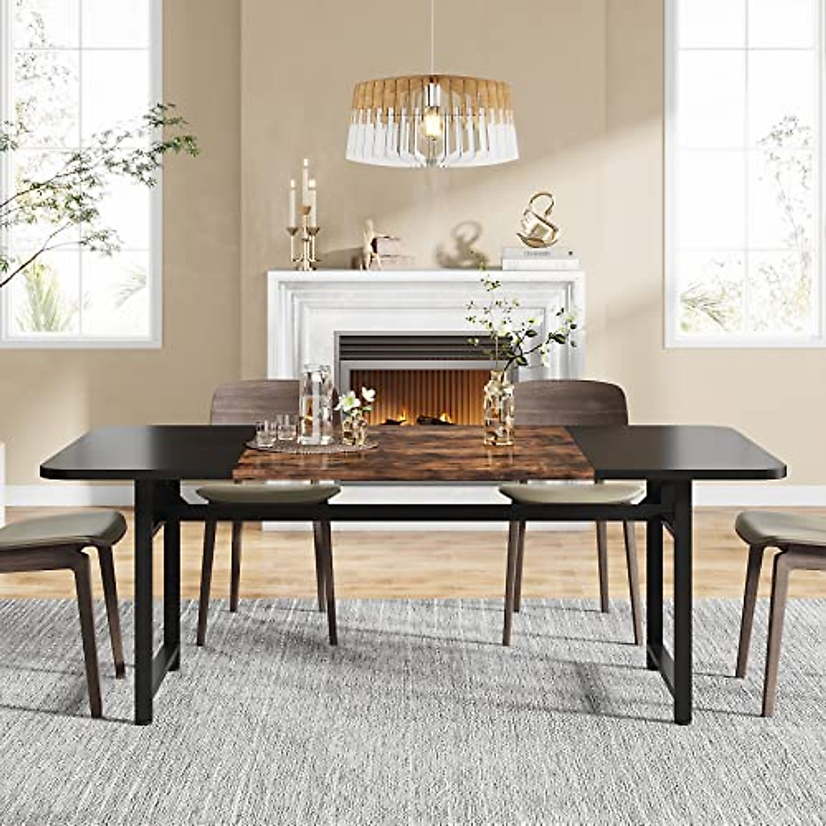 Tribesigns Dining Table for 6 People, 70.87" Long Dining Room Table with Heavy Duty Metal Frame, Industrial Rectangle Kitchen Table for Kitchen, Dining Room, Rustic Brown/Black