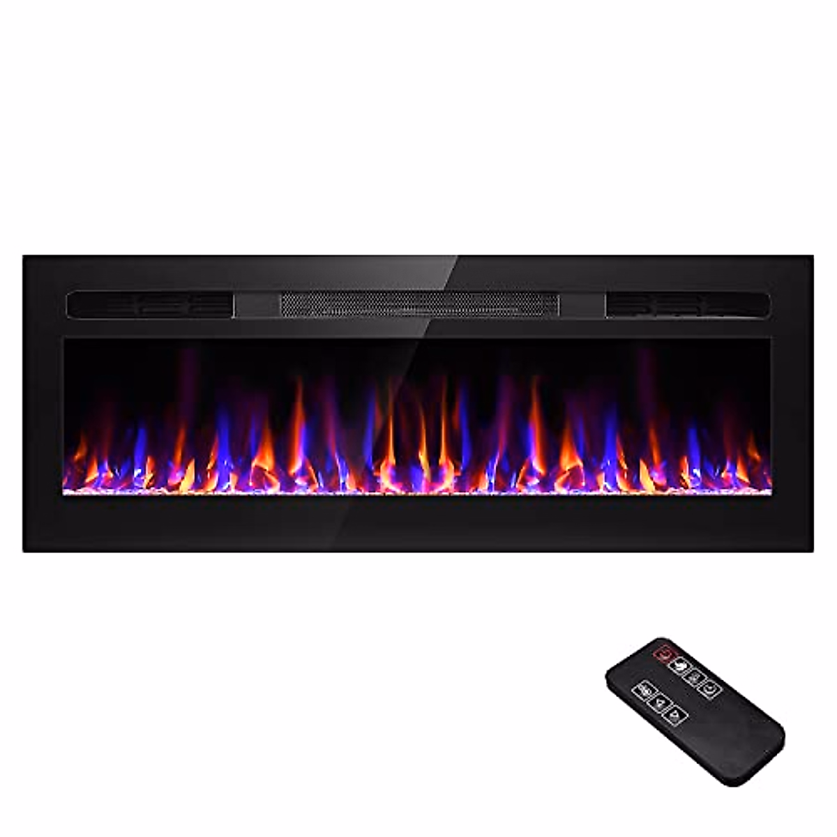 50 Inch Electric Fireplace Recessed and Wall Mounted, Fireplace Heater and Linear Fireplace, Ultra-Thin Electric Fireplace, Low Noise, with Timer, Remote Control, Adjustable 12 Flame Color, 750/1500W