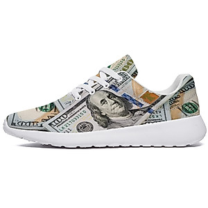 Men's Women's Running Shoes New One Hundred Dollar Bill Money Print Tennis Walking Sneakers Gifts for Boy Girl,US Size 12 Women/10.5 Men Beige