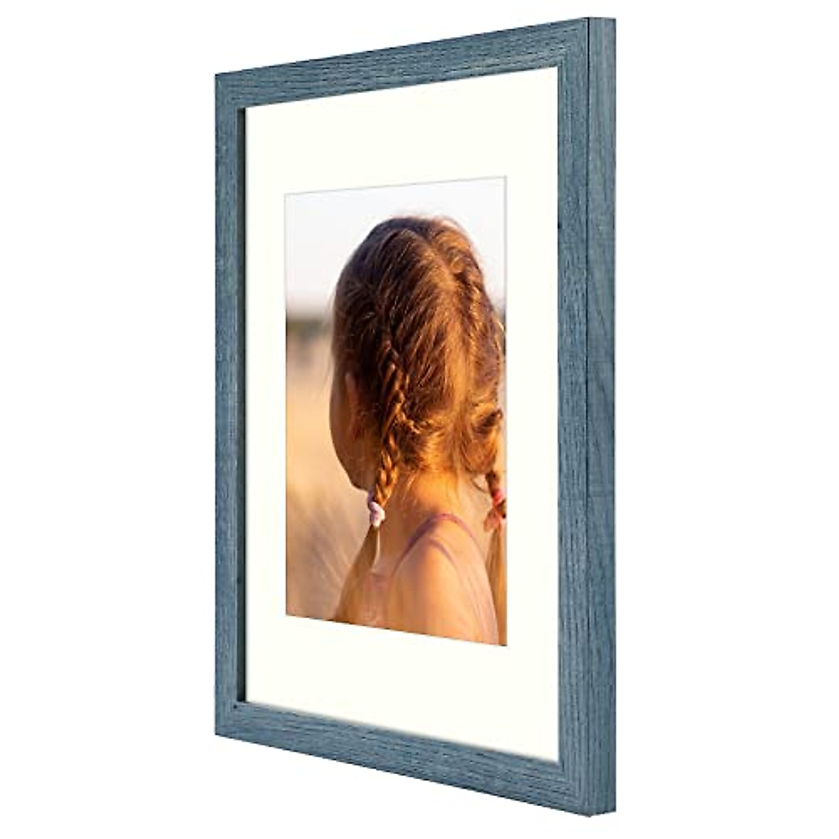 Golden State Art, 11x14 Picture Frame with Mat for 8x10 - High Definition Glass Wall Mounting Horizontal Vertical Display (Blue, 1 Pack)
